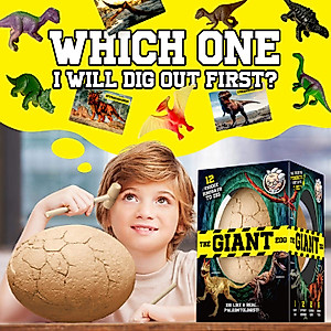 XXTOYS Dino Egg Dig Kit, Unearth Jumbo Dino Egg with 12 Different Dinosaur Toys - Educational Science STEM Toys for Kids 5-7, Dinosaur Eggs Toys Easter Gifts for Boys & Girls