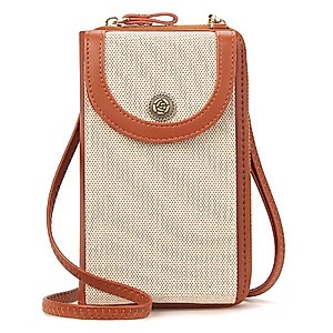 BROMEN Small Cell Phone Purse Crossbody Bags for Women Vegan Leather Wallet Purses with Credit Card Holder Beige with Brown