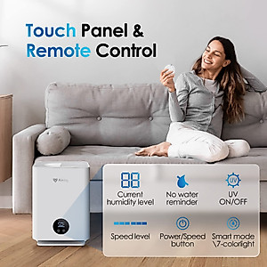 Airdog Evaporative Humidifier, Nanoscale Cool Mist-Free Humidifier for Bedroom Large Room, Whisper Quiet, Constant Humidity, Easy to Clean, Remote Control, 3L Air Humidifier for Baby, Indoor Plants