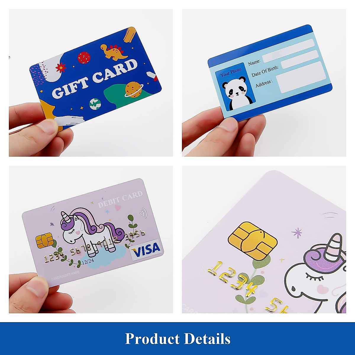 Fake Credit Cards for Kids, Play Credit Cards Pretend Debit Credit Cards for Girls and Boys, Driver's License, Membership Play Cards, Fake Toy Cards 12pcs