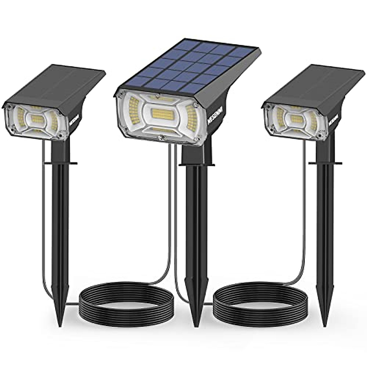 100LED Solar Outdoor Lights Power 2PCS 40LED Non-Solar Lights for Shady Areas via 9.8ft Cables(No Need Plug in), IP68 Solar Spotlights Outdoor, 3 Light Modes Auto ON/Off Solar Powered Spot Lights