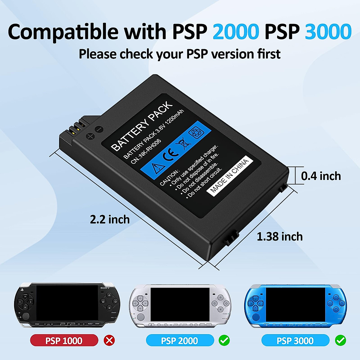 BSSING PSP Battery, 2Pcs 3.6v 1200mAh Lithium Ion Replacement Batteries with USB Charging Cable for PSP-3000, PSP-3001, PSP-2000, PSP-2001, PSP-3002, PSP-3004, PSP Lite, PSP Slim Console