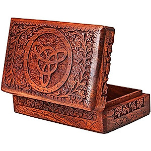 Ajuny Wooden Indian Handmade Carving Box Jewelry Storage Holder Perfect Gifts For Women 8x5x2.5 Inch