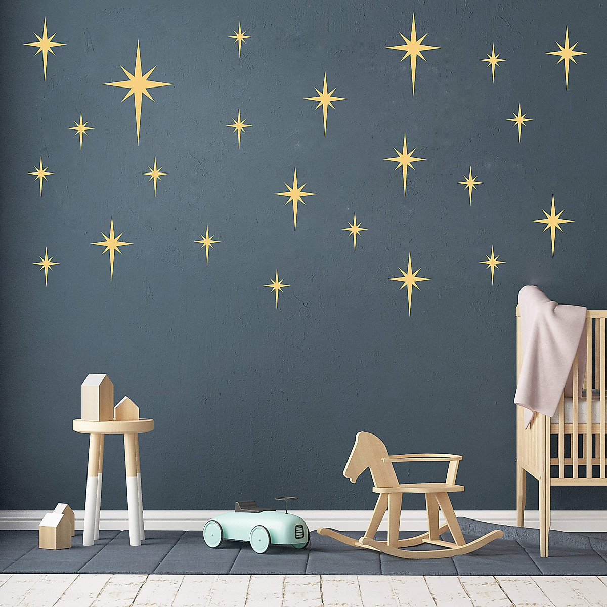 GESTYZ Retro Star Vinyl Wall Decals Starbursts Wall Stickers for Nursery Kids Room Wall Decals Unique Wall Decals for Baby Girls Boys Bedroom Nursery Decor(Y10) (Matte Gold)