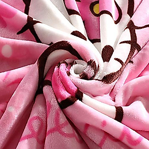HOLY HOME Pink Flowers and Butterfly Flannel Fleece Toddler Throw Blanket,39"x55" Cartoon Cat