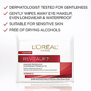 L'Oreal Paris Revitalift Makeup Removing Facial Cleansing Towelettes with Vitamin E 30 ct. (Pack of 2)