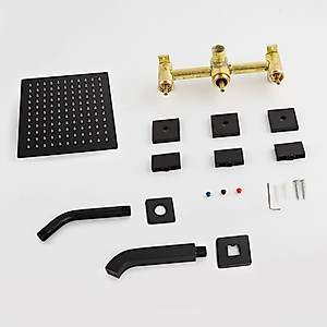 Matte Black 3-Handle Tub and Shower Faucet Set, Bathroom Bathtub Rainfall Shower Head with Waterfall Tub Spout,Tub and Shower Trim Kit with Valve