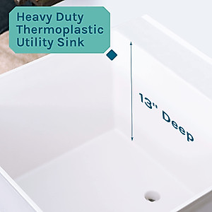 19 Gallon Utility Sink Laundry Tub by JS Jackson Supplies with Adjustable Metal Legs, Ideal for Laundry room, Basement, or Garage Workshop. Heavy Duty Shop Sink. No Faucet Included (White)