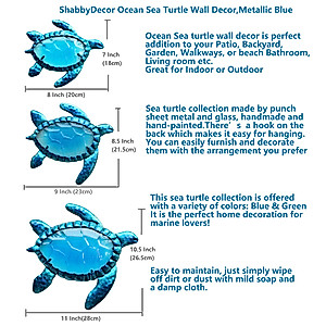 ShabbyDecor Coastal Ocean Sea Metal Turtle Hanging Wall Art Decor for Garden Patio Pool Outdoor or Indoor Set of 3