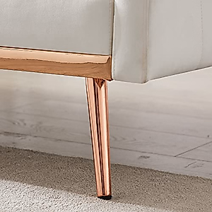 Yoglad Convertible Sofa with Pillow, Upholstered Recliner Couch, Futon Loveseat with Metal Legs, Daybed Sleeper for Living Room (White, 64" Velvet, Hill-Shaped Backrest)