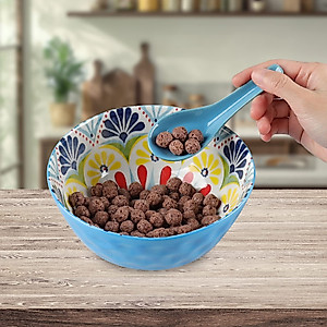 HSOFBLUES Soup Bowls 24 oz Ceramic Floral Bowl Set of 4 for Soup Salad Ramen Rice, Assorted Vibrant Colors Microwave Dishwasher Safe