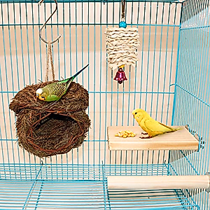 Hummingbird Bird Nest, Handwoven Straw Grass Hanging Bird Hut Grass Woven Parakeet Breeding Cave Cozy Resting Place Sparrow House for Cockatiel Parrots Parakeet Conures Finch (H02)