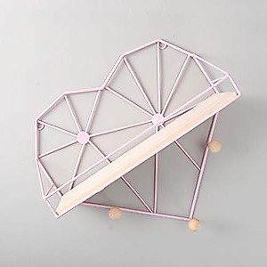 Alipis Floating Shelves Heart Hanging Shelf Wall Decor Metal Wall Art Grid Photo Panel Hanging Display Frames Key Hooks for Room Office Wall Decoration Pink