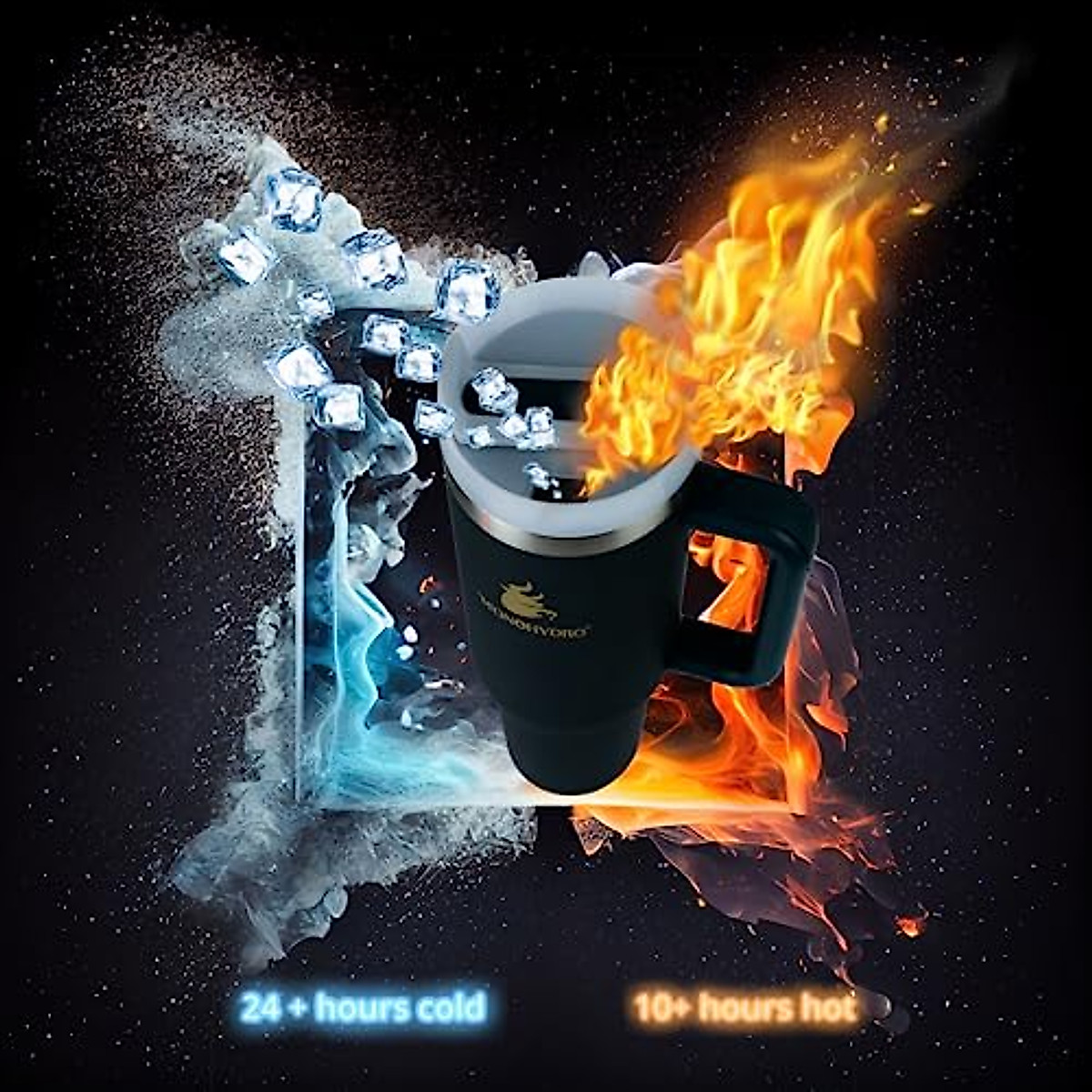 MONOHYDRO 40 oz Tumbler with Handle and Straw - tumbler with straw Stainless Steel Insulated Cup -stainless steel straw, Eco-friendly Materials - maintain temperature up to 24+ hours - Midnight Navy