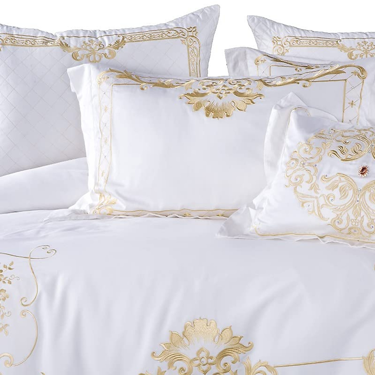 TBGFPO Gold Bedding Set Queen Size Sheet Set Cotton Embroidered Sheet and Duvet Set (Color : D, Size : 1.8 * 2.0m)