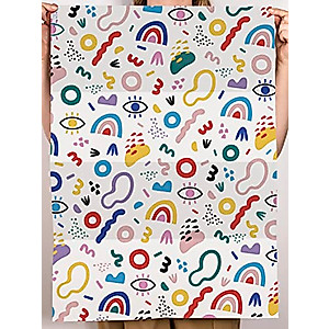 CENTRAL 23 Abstract Gift Wrapping Paper - 6 Sheets Colorful Gift Wrap - Y2k - Teenager - Doodles - White Birthday Wrapping Paper For Women Men Him Her - Comes With Cute Stickers