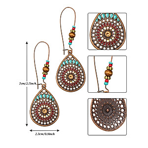 Hicarer Leather Necklace Bead Choker Adjustable Vintage Turquoise Necklace Handmade Woven Beaded Bracelet with 4 Pairs Bohemian Vintage Dangle Earrings Jewelry for Women