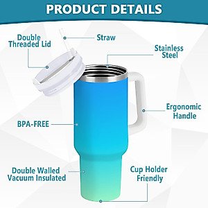 MCHIVER Blue Gradient 30 oz Tumbler with Handle and Straw Stainless Steel Vacuum Water Bottle Leak-proof Travel Coffee Mug Insulated Tumbler for Office Car Home