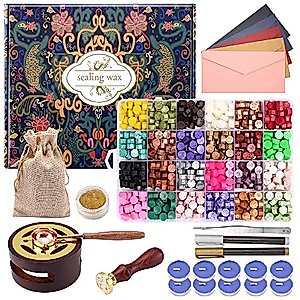 CHUHUAYUAN Wax Seal Stamp Kit with Gift Box, 24 Colors and 624 Pcs Wax Seal Beads with Wax Seal Stamp, Sealing Wax Warmer, Wax Seal Metallic Pen and Envelope, Wax Seal Kit for Gift and Decoration