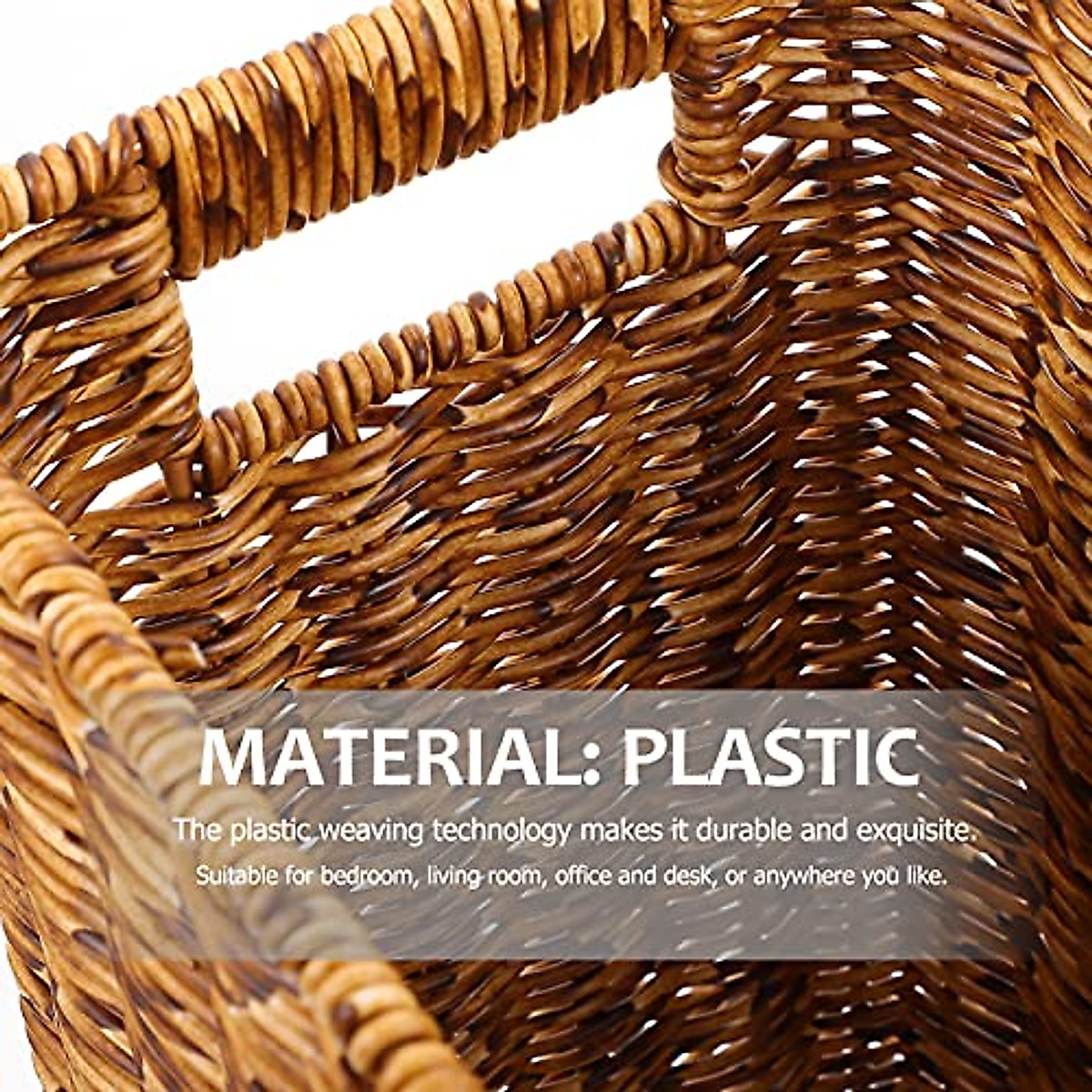 DOITOOL Rattan Storage Basket Simulation Woven Magazine Files Book Holder Rectangular Basket Bin Laundry Tote Basket for Bedroom Living Room Home