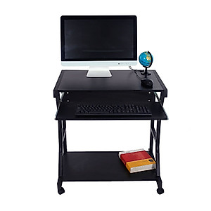 XMLYEC Moveable Four-Wheel Computer Desk Black,Small Space Computer Desk, Home Office Desk, Heavy Duty Multipurpose Table, Study Desk Workstation