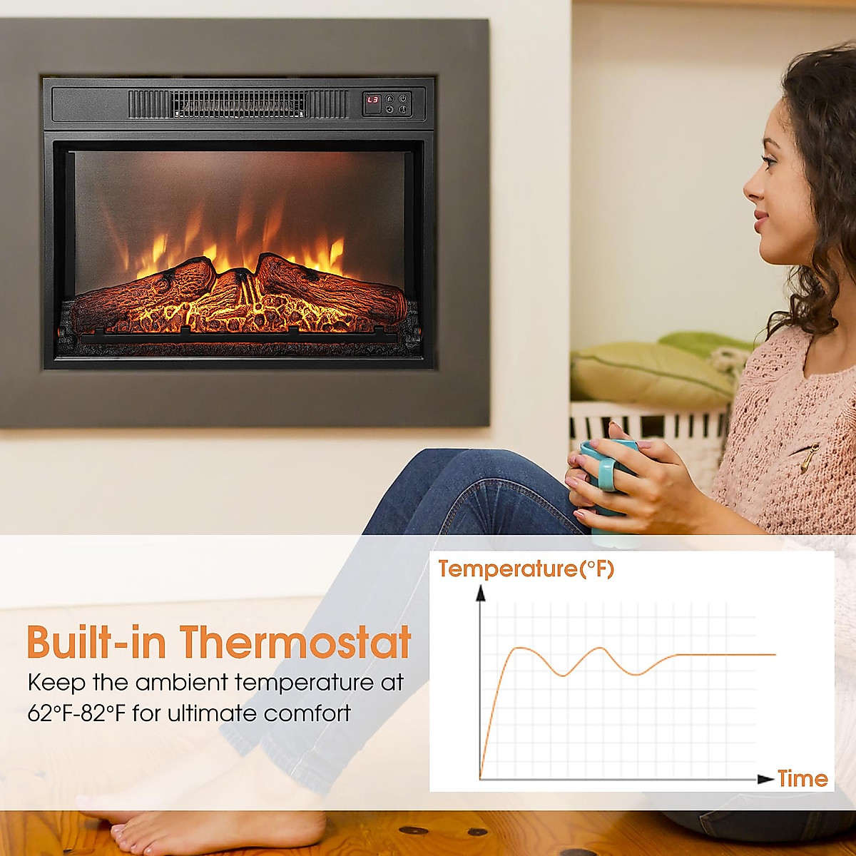 ORALNER Electric Fireplace Insert 23 Inch, Recessed Fireplace Heater w/ 3 LED Flame Effects, Remote Control & 6H Timer, Overheat Protection, Indoor Fireplace Insert for TV Stand, 1400W, Black