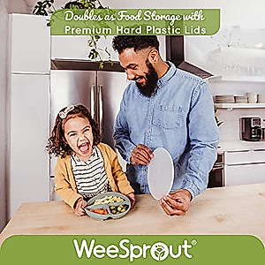 WeeSprout Suction Plates with Lids for Babies & Toddlers | 100% Silicone | Plates Stay Put with Suction Feature | Divided Design | Microwave & Dishwasher Safe | 3 Pack