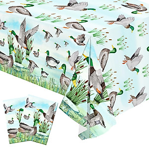 Mallard Duck Party Tablecloths One Lucky Duck Party Table Decorations Mallard Duck Theme 1st Birthday Decoration for Duck Hunting Birthday Party Decor Duck Hunter Baby Shower Supplies