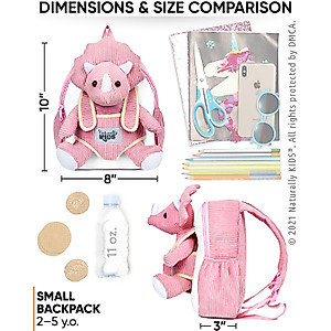 Naturally KIDS Pink Dinosaur Toys for Girls, Triceratops Toy, Dinosaur Gifts for 2 3 Year Old Girls, Toddler Backpack