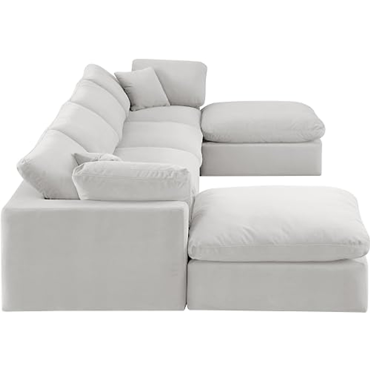 Meridian Furniture 189Cream-Sec6B Comfy Collection Modern | Contemporary Upholstered Modular Sectional, Soft Cream Velvet, Down Feather Cushions, 158" W x 79" D x 34.5" H, Cream