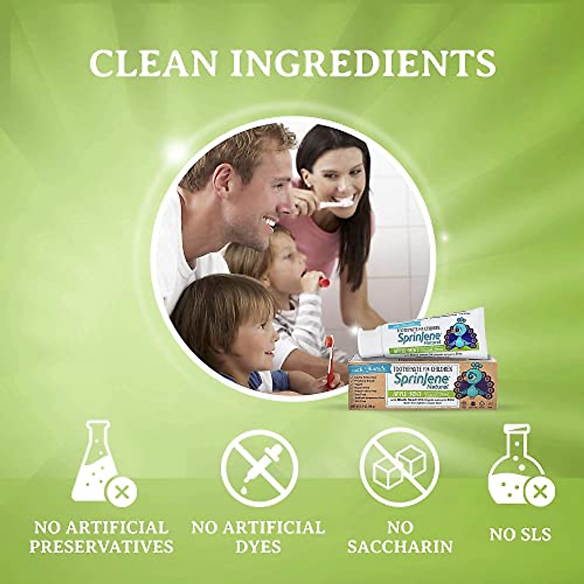 SprinJene Kids Toothpaste with Fluoride for Cavity Protection & Fresh Breath - Natural SLS Free Toddler Toothpaste for Childrens 2 Years & Up/Preservative & Toxic Free (1 Pack) Apple Mint