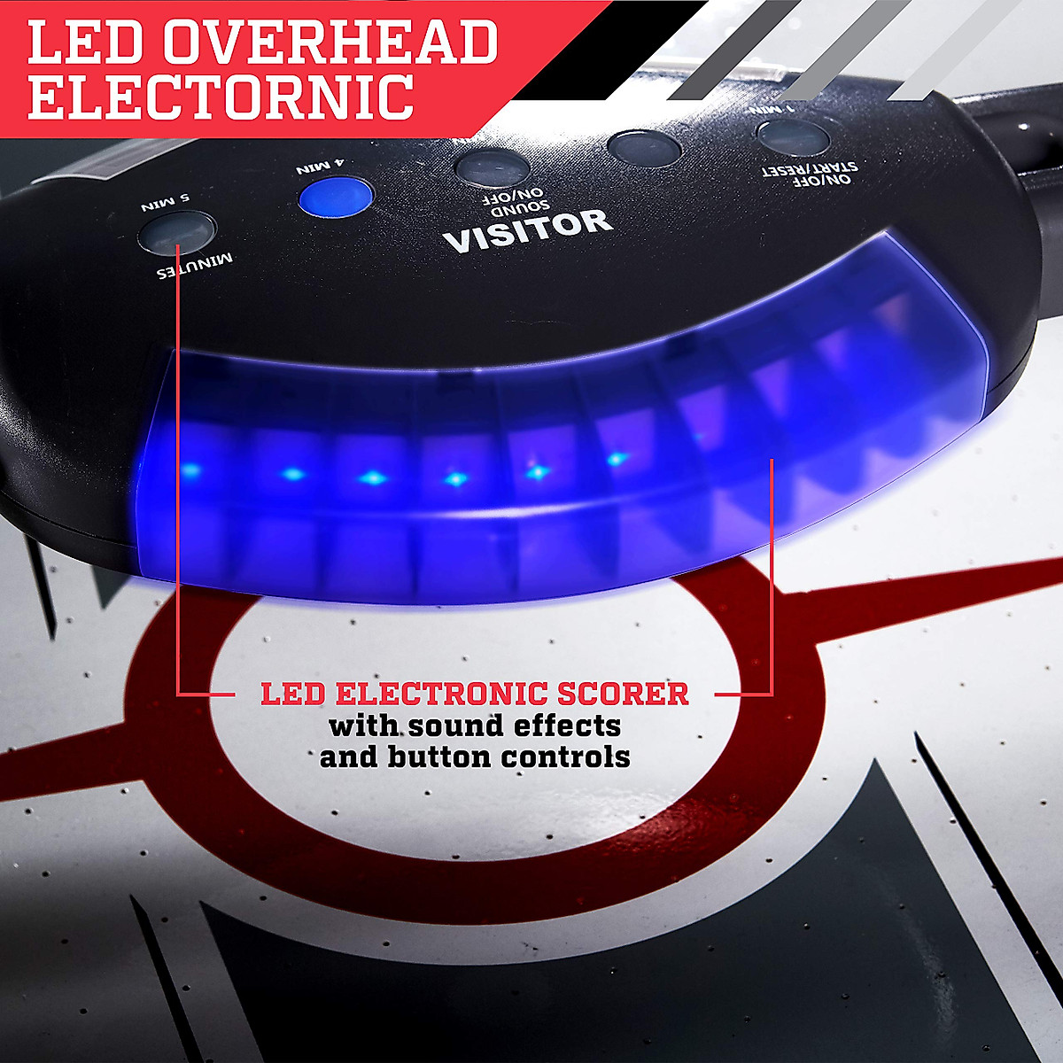 ESPN Sports Air Hockey Game Table: 84 Inch Indoor Arcade Gaming Set with Electronic Overhead Score System, Sound Effects, Multi (AWH084_188E)