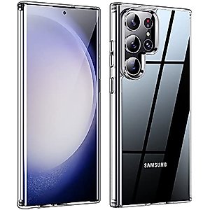 Renmou Crystal Clear Designed for Samsung Galaxy S23 Ultra Case,[Anti-Yellowing][Military Grade Drop-Proof] Slim Fit Soft TPU + PC Shockproof Case-Clear