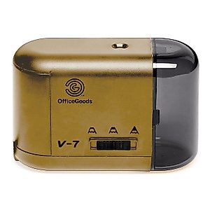 OfficeGoods Electric Pencil Sharpener - Battery or Cord Powered Portable Sharpener - Perfectly Sharpens Colored Pencils, Drafting Pencils for Kids, Adults, Office, School and Home - Gold