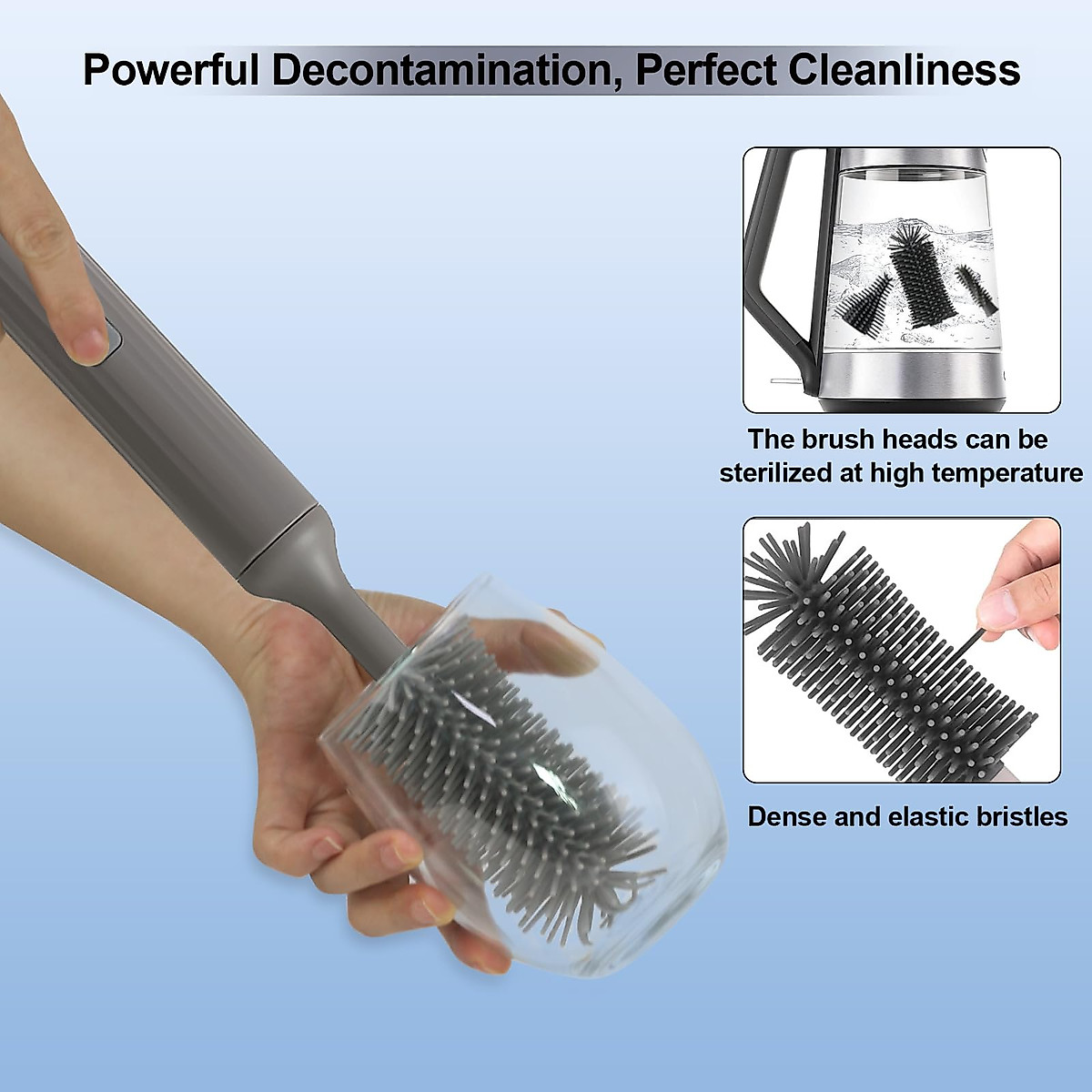 winforhour Electric Baby Bottle Brush with Electric Bottle Cleaner Set and Straw Brush,Suitable for Kitchen Brush and Baby Bottles,USB Rechargeable(Grey)