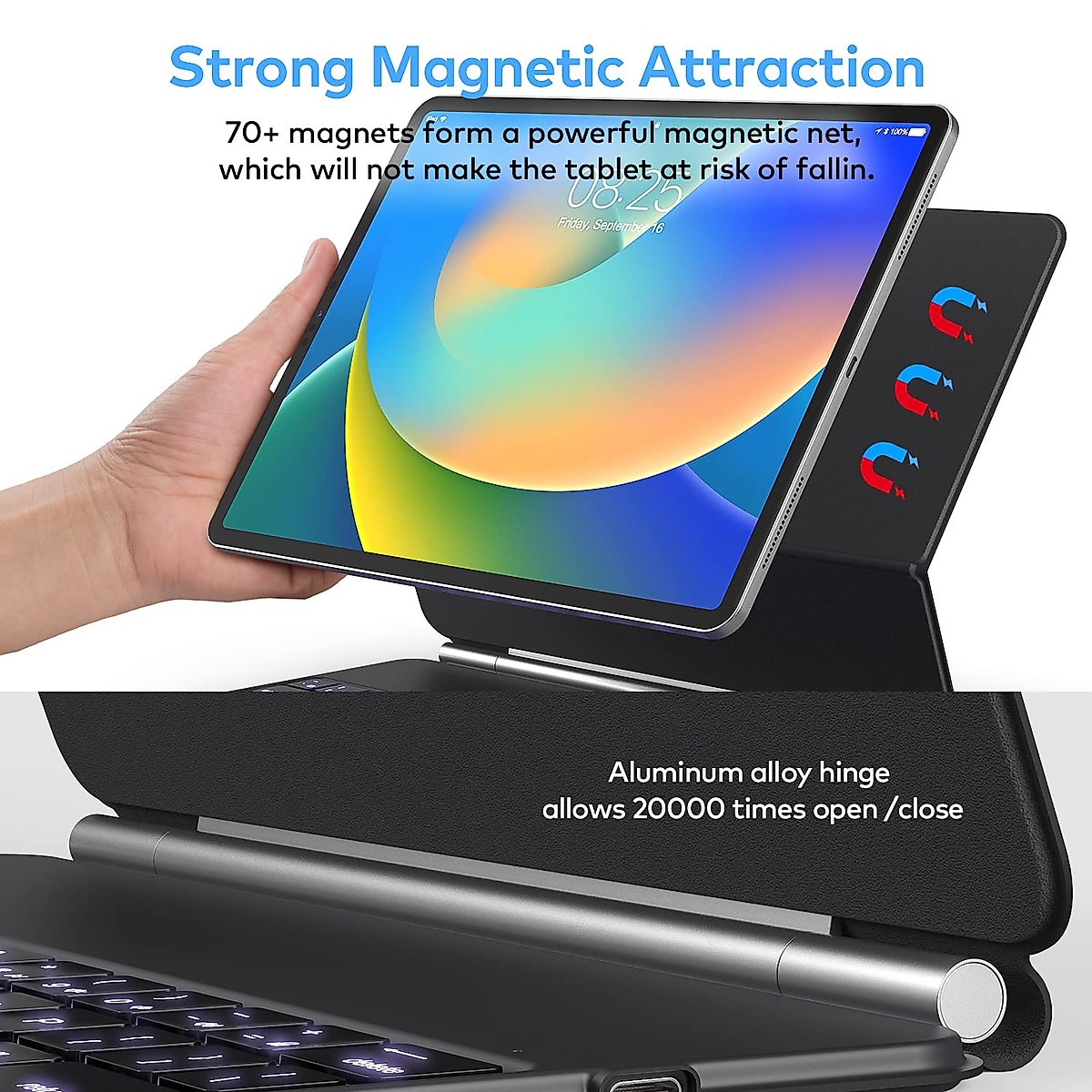 runelk Keyboard Case for iPad Air 13 2024 and iPad Pro 12.9 inch 2022-6th / 2021-5th / 2020-4th / 2018-3rd Generation – Magnetic Keyboard Case with Multi-Touch Trackpad – Floating Cantilever Stand