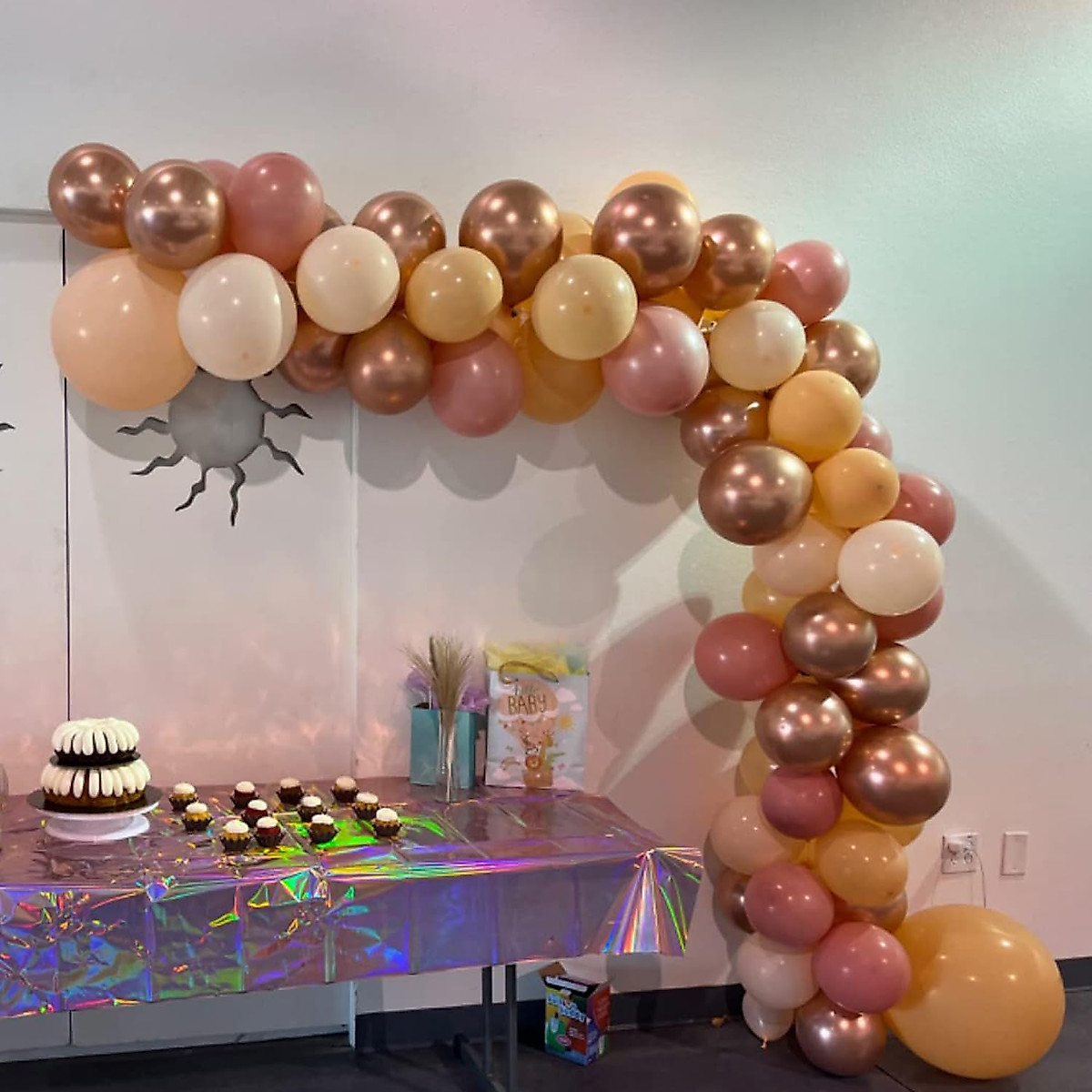 YSF 158Pcs Dusty Rose Pink Balloon Garland Kit Arch with Gream Peach, Peach, Apricot,and Chrome Champagne Balloons Neutral Decorations for Baby Bridal Shower, Birthday Party Ballon Wall