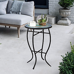 Overstock Ledel Outdoor Ceramic Side Table Mosaic Plant Stand Blue