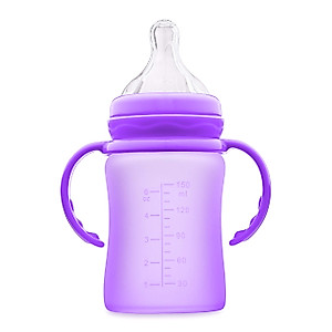 Hamarue 3-in-1 Glass Sippy Cups for Toddlers | Silicone Coated Glass Baby Bottles | Non-Toxic Transition Cup for Baby with Removeable Handles | Baby Straw Cup NB+,3M,6M,12M (Purple, 5 oz)