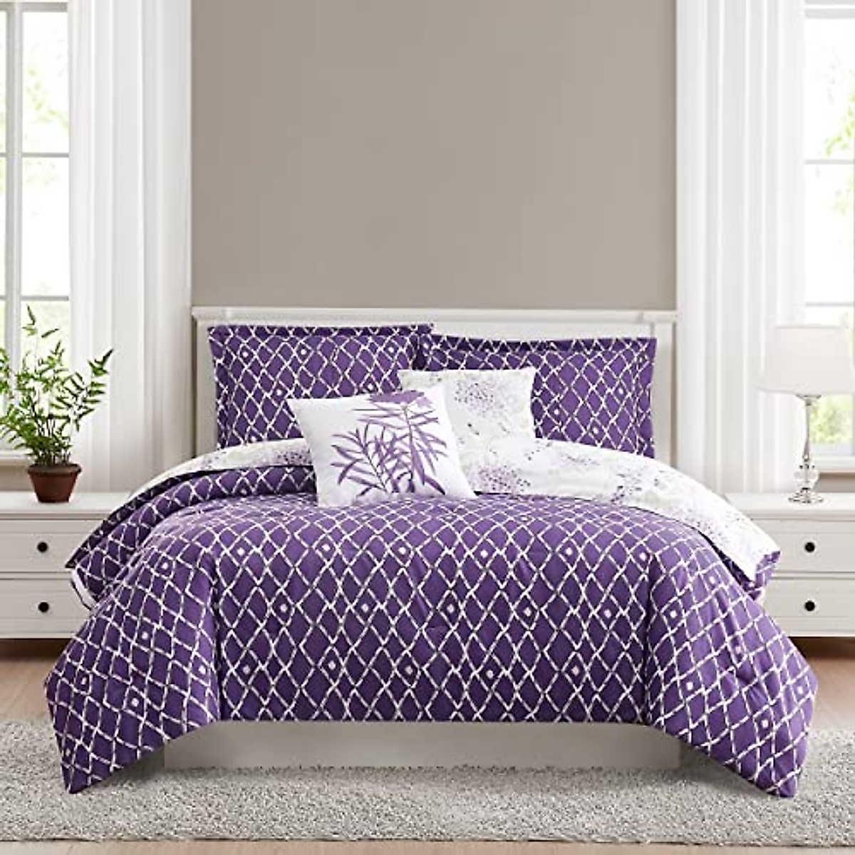 Boho Living – Comforter Set , Fresh Meadow Full/Queen Bedding , 5 Piece Set , Includes Reversible Comforter, 2 Decorative Pillows & 2 Pillow Shams , Polyester , Microfiber , Bedroom Décor , Lilac