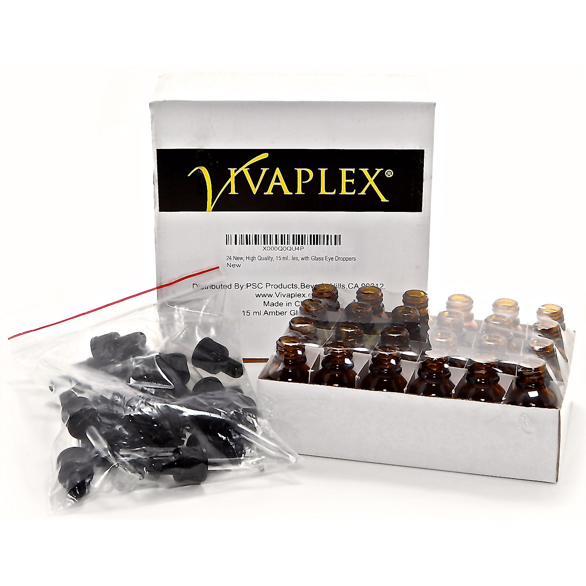 Vivaplex 24, Amber, 15 ml (1/2 oz) Glass Bottles, with Glass Eye Droppers