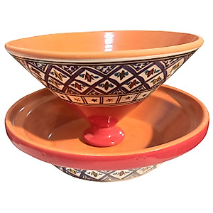 Tagine Hand Made,Painted Ceramic by Artist Slama made for MAGO OF CARTHAGE traditional Design of the Mediterranean island Djerba.