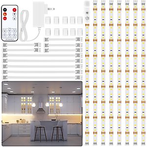 8 PCS Under Cabinet Lights Kit, 2700K Warm White Under Cabinet Lighting, Bright Flexible Pre-cut Led Strip Lights with Remote and Adapter, Dimmable Timing for Kitchen Cabinet, Counter, Shelf, Showcase