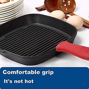 PAPABA 8Pcs/Set Silicone Hot Handle Cover Pot Holders Heat-Resistant Grip Handle Sleeves Lid Covers with Scraper for Frying Pans Cookware Red