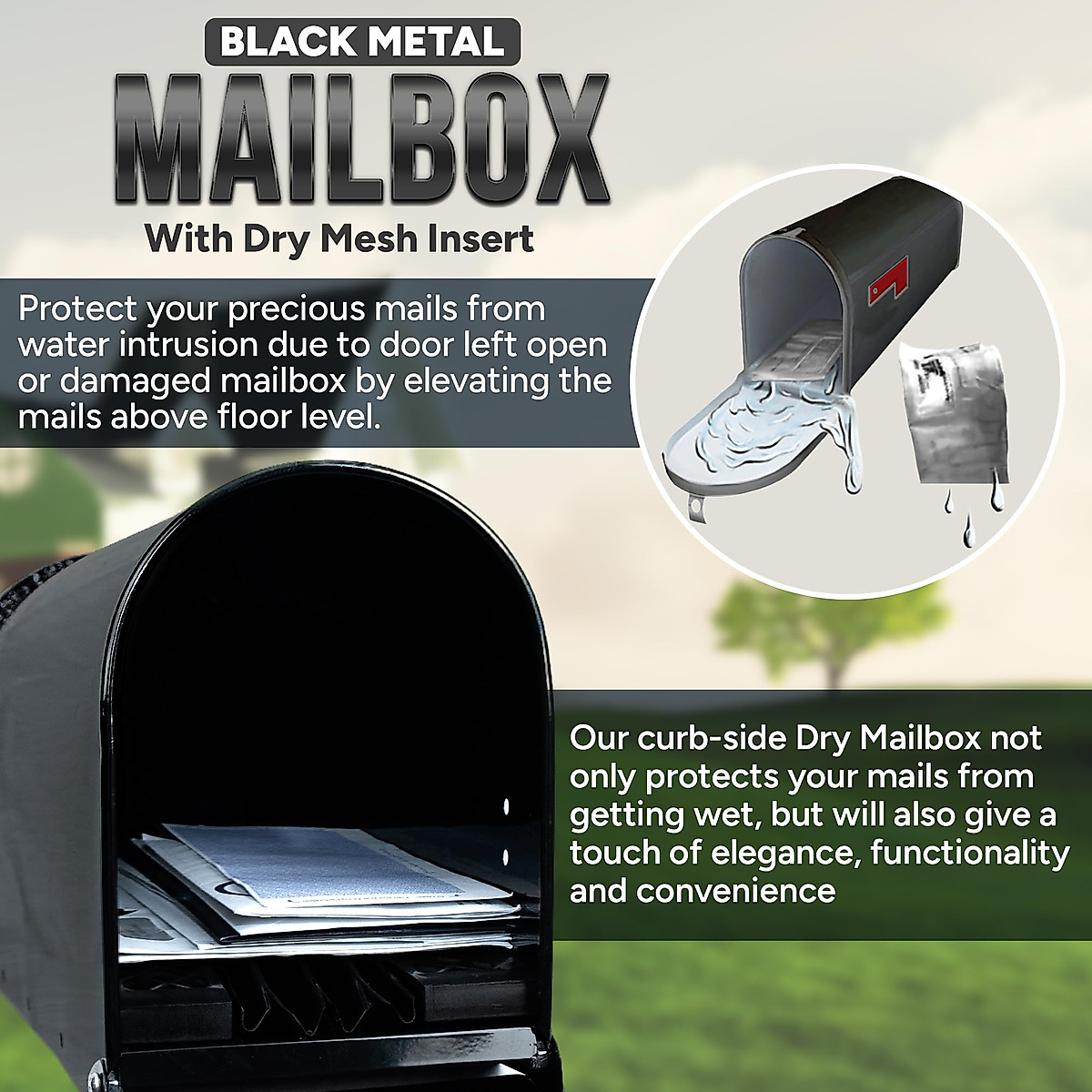 Dry Mailbox – Outdoor Metal Mailbox with Mailbox Insert to Keep Mail Dry | Weatherproof Mailbox for Outside for Secure Deliveries | Standard Outside Mailboxes | US Postal Service Approved - Black