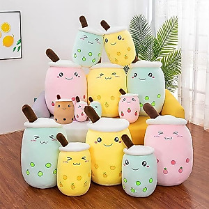 KEDE Cartoon Bubble Tea Plush Pillow,Plush Boba Tea Cup Toy Figurine Toy,Multiple Sizes Cute Bubble Tea Cup Shaped Pillow (A-1,9.4'')