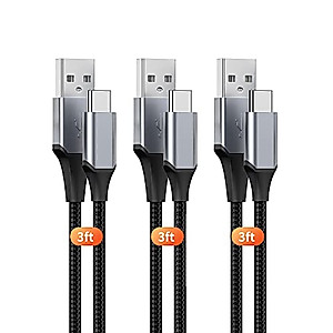 USB C Cables (3Pack,3ft), 3A Type C Cable Fast Charging Cable USB-C Charging Cord Compatible with Samsung Galaxy S10 S9 S8, Power Bank, and Other Type c Devices-Black
