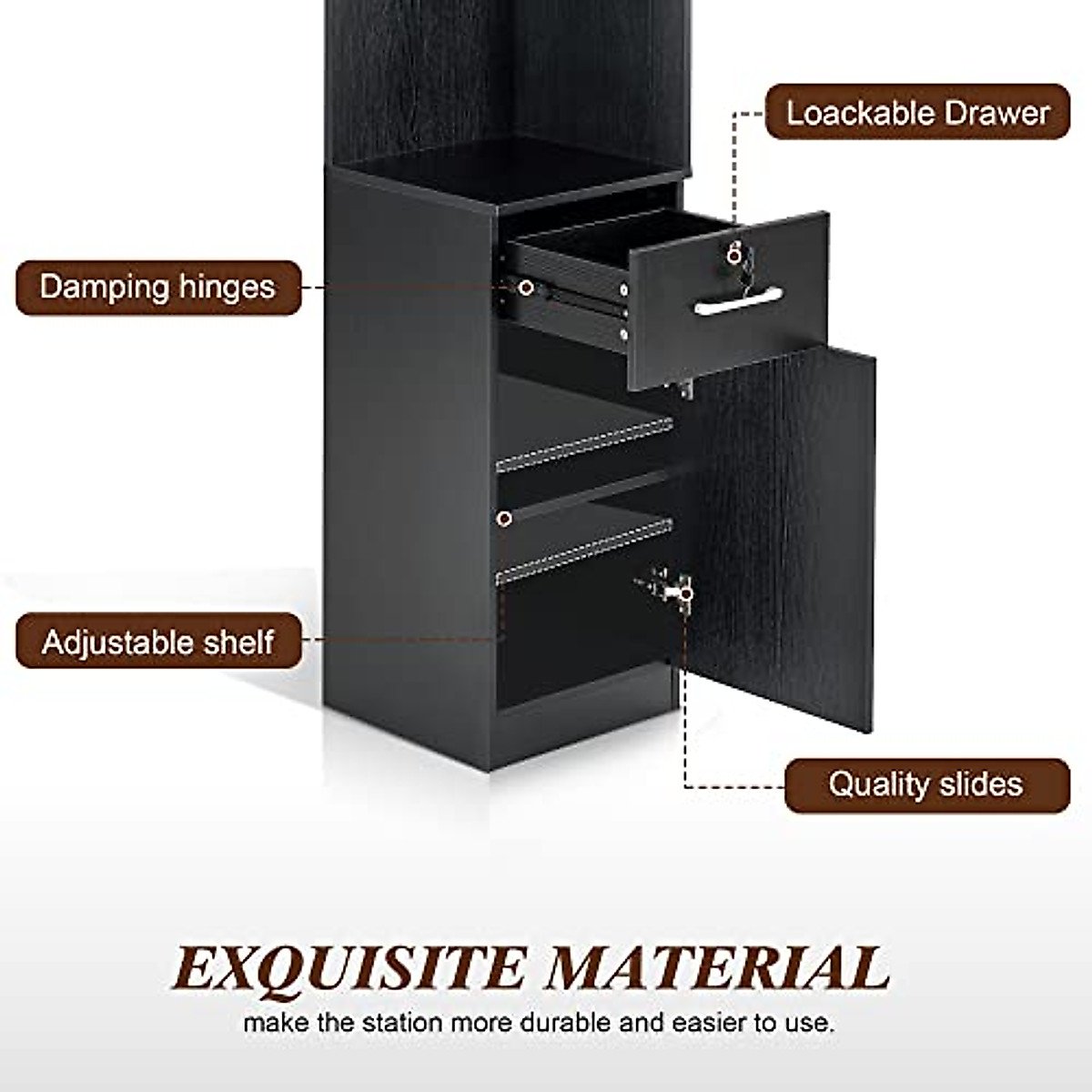 BarberPub Corner Storage Cabinet with Door and Glass Shelves for Home Office Beauty Salon Spa 3200 (Black)