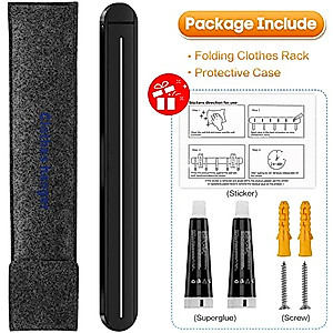 ENKUY Clothes Drying Rack Folding, Laundry Clothes Hanging Rack, Wall Mounted Retractable Clothing Dryer Hanger for Laundry Room Organization, Bathroom, Garage, Indoor and Outdoor (Black)