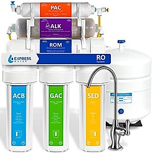 ROALK5D Express Water - Reverse Osmosis Alkaline Water Filtration System – 10 Stage RO Water Filter with Faucet and Tank – for Under Sink – with Alkaline Filter for Added Essential Minerals – 50 GPD